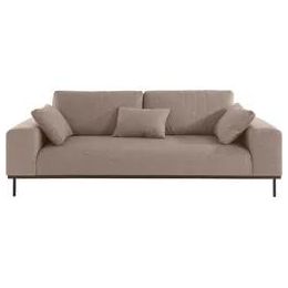 3-Sitzer Andas "Mikael" Sofas Gr. B/H/T: 232cm x 87cm x 103cm, Struktur weich, grau (taupe) mit hochwertigem, gebeiztem Holzrahmen und 4 Zierkissen