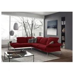 Ecksofa W.Schillig "sherry" Sofas Gr. B/H/T: 302cm x 81cm x 230cm, Flachgewebe W82, Ottomane links, ohne Kopfteilverstellung-ohne Armlehnenverstellung, rot (merlot w82) Kopfstützenverstellung, Winkelfüße in Chrom glänzend, Breite 302 cm