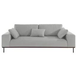 3-Sitzer Andas "Mikael" Sofas Gr. B/H/T: 232cm x 87cm x 103cm, Struktur weich, grau (hellgrau) mit hochwertigem, gebeiztem Holzrahmen und 4 Zierkissen