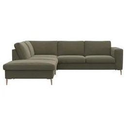 Ecksofa FLEXLUX "Fiore, L-Form" Sofas Gr. B/H/T: 241cm x 85cm x 225cm, Struktur, Ottomane links, grün (moss green) breite Armlehnen, Füße AluEiche, BT 241225 cm, Kaltschaum im Sitz