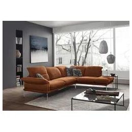 Ecksofa W.Schillig "sherry, Designsofa mit tollem Sitzkomfort, elegant und zeitlos, L-Form", braun (cognac z69), B:302cm H:81cm T:230cm, Longlife Xtra-Leder Z69: Das feinnarbige, gedeckte Softleder Z69 besticht durch seine außergewöhnliche Weichheit im trendigen u00bbVintage-Looku00ab, Hautstärke 0, 9 - 1, 1 mm, Schlingenpolgewebe W82 (74% Polyacryl, 26% Polyester), Chenillegewebe V34 (52% Polyest