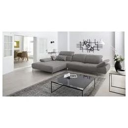 Ecksofa W.Schillig "levi" Sofas Gr. B/H/T: 344cm x 80cm x 207cm, Flachgewebe S22, Longchair links, mit Kopfteilverstellung-mit Armlehnenverstellung-ohne Sitztiefenverstellung, grau (grau s22) inklusive Kopfstützenverstellung & Seitenteilverstellung, Breite 344cm