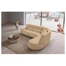 Ecksofa Egoitaliano "Puffy" Sofas Gr. B/H/T: 330cm x 88cm x 205cm, Leder BULL, Ottomane rechts, Ohne Relaxfunktion, beige (champagner) mit Ottomane, wahlweise und ohne elektrischer Relaxfunktion