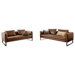 Sofa 3C Candy Sofas Gr. B/H/T: 204cm x 85cm x 100cm, Echtleder, braun (brandy) Couchgarnitur Sofas Sofaset bestehend aus 2,5-Sitzer und 3-Sitzer