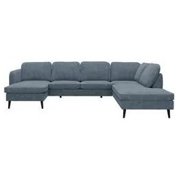 Wohnlandschaft Inosign "Ikano" Sofas Gr. B/H/T: 295cm x 80cm x 205cm, Flachgewebe, Ottomane rechts, blau Massivholz Konstruktion, Wellenunterfederung im Sitz