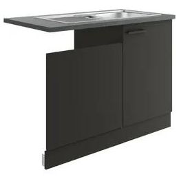 Spülenschrank Optifit "Palma", schwarz (anthrazit, anthrazit, anthrazit), B:110cm H:84,8cm T:60cm, Spanplatte, Schränke, Breite 110 cm, geeignet für teilintegrierte Geschirrspüler