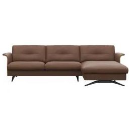 Ecksofa FLEXLUX "Glow, super bequem durch hochwertigem Sitzaufbau mit Federkern, L-Form" Sofas Gr. B/H/T: 273cm x 81cm x 158cm, Echtleder, Chaiselongue rechts, Armlehne Furnier: Walnuss, braun (old chestnut brown) Modernes skandinavisches Design