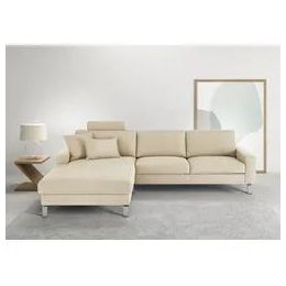 Ecksofa 3C Candy "Lecce, wahlweise PUR-Schaumstoff oder Tonnentaschenfederkern" Sofas Gr. B/H/T: 281cm x 86cm x 194cm, Flachgewebe, Longchair links, Sitzaufbau PUR-Schaumstoff, beige (natur) Bett im 2,5-Sitzer, teilmotorische Schlaffunktion Longchair, L-Form