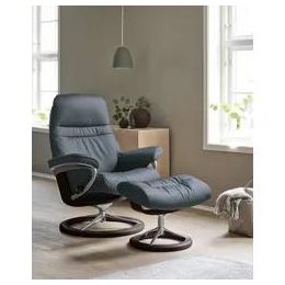 Relaxsessel stressless "Sunrise" Sessel Gr. Leder BATICK, Relaxfunktion-Drehfunktion-PlusTMSystem-Gleitsystem-BalanceAdaptTM, B/H/T: 92cm x 105cm x 80cm, blau (atlantic batick) mit Signature Base, Größe L, Gestell Braun