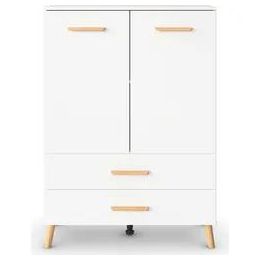 Hochkommode Rauch "Skandi by Aditio" Sideboards Gr. B/H/T: 93 cm x 130 cm x 44 cm, 2 St., weiß (alpinweiß) mit Massivholzgriffen, 2 Schubladen Softclose-Funktion