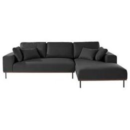 Ecksofa Andas "Mikael" Sofas Gr. B/H/T: 278cm x 87cm x 170cm, Struktur weich, Recamiere rechts, schwarz mit hochwertigem, gebeiztem Holzrahmen und 4 Zierkissen, L-Form