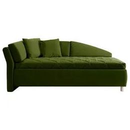 Schlafsofa Alina "Lindsay" Sofas Gr. B/H/T: 223cm x 80cm x 112cm, Samtstoff TSV, Armlehne links, Armlehne links, grün (olivgrün tsv 23) Bettkasten, Zierkissen-Set aus: 2 Stk. 40x40cm, 1 30x30cm