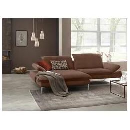 Ecksofa W.Schillig "enjoy&MORE" Sofas Gr. B/H/T: 294cm x 87cm x 185cm, Chenille-Flachgewebe R66, Recamiere links, mit Kopfteilverstellung-mit Armlehnenverstellung-mit Sitztiefenverstellung, braun (copper r66) mit Sitztiefenverstellung, Füße Chrom glänzend, Breite 294 cm