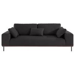 3-Sitzer Andas "Mikael" Sofas Gr. B/H/T: 232cm x 87cm x 103cm, Struktur weich, schwarz mit hochwertigem, gebeiztem Holzrahmen und 4 Zierkissen