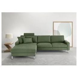 Ecksofa 3C Candy "Lecce, wahlweise PUR-Schaumstoff oder Tonnentaschenfederkern" Sofas Gr. B/H/T: 281cm x 86cm x 194cm, Flachgewebe, Longchair links, Sitzaufbau PUR-Schaumstoff, grün (oliv) Bett im 2,5-Sitzer, teilmotorische Schlaffunktion Longchair, L-Form