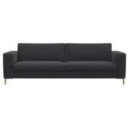 3-Sitzer FLEXLUX "Fiore, super Sitzkomfort durch Kaltschaum im Sitz" Sofas Gr. B/H/T: 229cm x 85cm x 92cm, Lederoptik, schwarz (gorilla blac) breite Armlehnen, Füße Alu+ Eiche