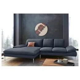 Ecksofa W.Schillig "enjoy&MORE" Sofas Gr. B/H/T: 310cm x 87cm x 185cm, Stoff S37, Recamiere links, mit Kopfteilverstellung-mit Armlehnenverstellung-mit Sitztiefenverstellung, blau (dark blue s37) mit Sitztiefenverstellung, Füße silber matt, Breite 310 cm