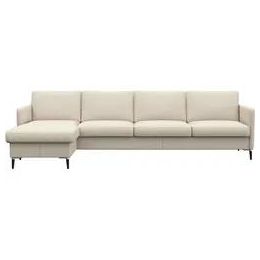 Ecksofa FLEXLUX "Fiore, L-Form" Sofas Gr. B/H/T: 280cm x 85cm x 159cm, Echtleder, Chaiselongue links, weiß (warm white) schmale Armlehnen, Kaltschaum, Füße Alu+schwarz