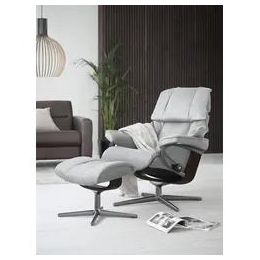 Relaxsessel stressless "Reno" Sessel Gr. ROHLEDER Stoff Q2 FARON, Cross Base Braun, Relaxfunktion-Drehfunktion-PlusTMSystem-Gleitsystem-BalanceAdaptTM, B/H/T: 83cm x 100cm x 76cm, grau (light grey q2 faron) mit Hocker, Cross Base, Größe S, M & L, Holzakzent Braun