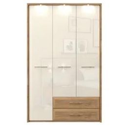 Kleiderschrank Home Affaire "Gala", beige (beige, pacific walnut), B:137cm H:224cm T:56cm, Spanplatte, MDF, Schränke, UV lackiert, kratzfest, hochglänzend, mit Beleuchtung