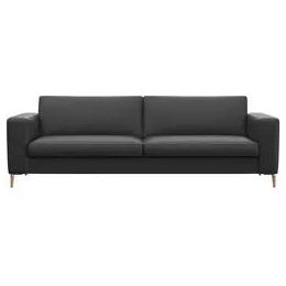 3-Sitzer FLEXLUX "Fiore, super Sitzkomfort durch Kaltschaum im Sitz" Sofas Gr. B/H/T: 229cm x 85cm x 92cm, Echtleder, schwarz (deep schwarz) breite Armlehnen, Füße Alu+ Eiche