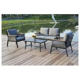 Gartenlounge-Set Garden Pleasure "Lounge-Gruppe »DENIA«" Sitzmöbel-Sets beige (natur, dunkelgrau) 2 Sessel, 1 Sofa, Tisch LxB: 55,5x100 cm, inkl grauen Kissen