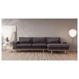 Ecksofa Home Affaire "Torino B/T/H: 282/151/81 cm" Sofas Gr. B/H/T: 282cm x 81cm x 151cm, Bouclé, Recamiere rechts, grau (anthrazit) L-Form, edler Holzrahmen, incl. Zierkissen, auch in Bouclé