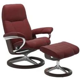 Relaxsessel stressless "Consul" Sessel Gr. Leder PALOMA, Signature Base Wenge, BalanceAdaptTM-PlusTMSystem-Gleitsystem-Relaxfunktion-Drehfunktion-Kopfstützenverstellung-Rückteilverstellung, B/H/T: 82cm x 102cm x 72cm, rot (cherry paloma) mit Hocker, Signature Base, Größe M, Gestell Wenge