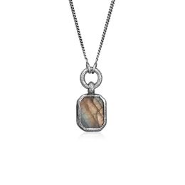 HAZE & GLORY Kette mit Anhänger Labradorit Anhänger 925 Silber oxidiert, Plättchen, silberfarben