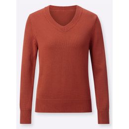 WITT Damen V-Ausschnitt-Pullover mit Baumwolle, rostrot, Gr&ouml;&szlig;e 48