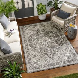 SURYA Perseteppich Outdoor Indoor Terrasse Balkon Vintage Orient Grau und Elfenbein 160 x 213 cm