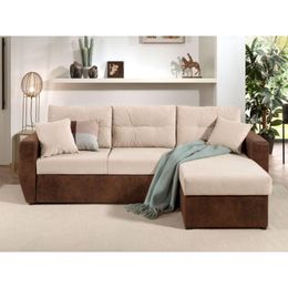 Astoria - ecksofa beidseitig montierbar - schlaffunktion und bettkasten - zeitgenössischer stil - 4 sitze - braun / beige