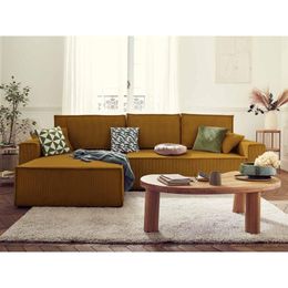 Dellia – ecksofa beidseitig montierbar mit schlaffunktion – mit bettkasten – aus cord – 4-sitzer - gelb