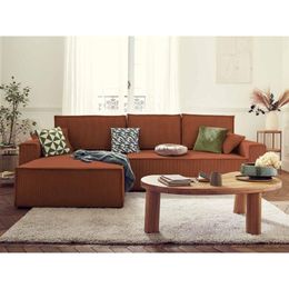 Dellia – ecksofa beidseitig montierbar mit schlaffunktion – mit bettkasten – aus cord – 4-sitzer - terrakotta