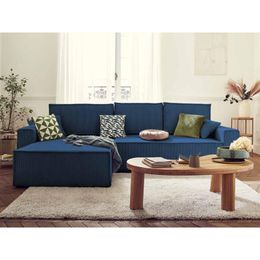 Dellia – ecksofa beidseitig montierbar mit schlaffunktion – mit bettkasten – aus cord – 4-sitzer - schieferblau