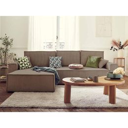 Dellia – ecksofa beidseitig montierbar mit schlaffunktion – mit bettkasten – aus cord – 4-sitzer - taupe