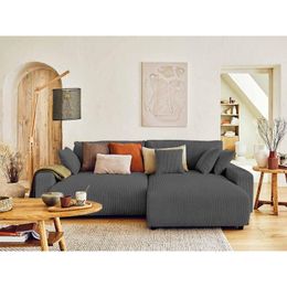 Pivoine – ecksofa beidseitig montierbar– 4-sitzer– schlaffunktion mit bettkasten – aus cord - dunkelgrau