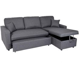 Neuwertig] Ecksofa mit Bettkasten HHG 309, Couch Sofa L-Form, Liegefläche Nosagfederung 228cm dunkelgrau