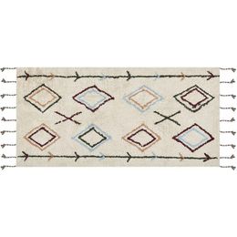 Beliani - Teppich Beige Baumwolle 80 x 150 cm Rechteckig Geometrisches Muster Boho Stil Handgetuftet für Wohnzimmer Schlafzimmer Flur