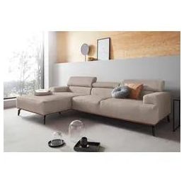 Ecksofa Places of Style "Performance L-Form" Sofas Gr. B/H/T: 285cm x 74cm x 171cm, Luxus-Microfaser, Recamiere links, mit Kopfteilverstellung, braun (mud) mit Kopfteilverstellung und dekorativer Massivholz-Zierleiste in Eiche