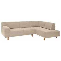 Ecksofa Tom Tailor HOME "NORDIC PURE" Sofas Gr. B/H/T: 249cm x 77cm x 181cm, Vintage Webstoff TUS, Ottomane rechts, beige (ecru tus 1) mit Ottomane, im Retrolook, Füße Buche natur