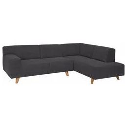 Ecksofa Tom Tailor HOME "NORDIC PURE" Sofas Gr. B/H/T: 249cm x 77cm x 181cm, Samtstoff STC, Ottomane rechts, schwarz (tarmac stc 19) mit Ottomane, im Retrolook, Füße Buche natur