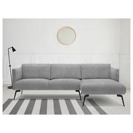 Ecksofa Andas "Horna, L-Form" Sofas Gr. B/H/T: 241cm x 84cm x 146cm, Struktur, Recamiere rechts, silberfarben (silber) mit schwarzen Metallbeinen