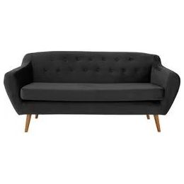 3-Sitzer Andas "Renne" Sofas Gr. B/H/T: 178cm x 78cm x 73cm, Samtvelours, grau (anthrazit) mit Heftung im Rücken skandinavischem Stil