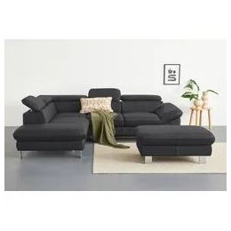 Ecksofa COTTA "Driver L-Form" Sofas Gr. B/H/T: 268cm x 73cm x 214cm, Flachgewebe fein TBB, Ottomane links, mit Kopfteilverstellung-mit Bettfunktion und Bettkasten, grau (dunkelgrau) mit Kopfteilverstellung, wahlweise Bettfunktion