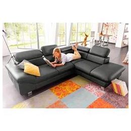 Ecksofa COTTA "Driver L-Form" Sofas Gr. B/H/T: 268cm x 73cm x 214cm, Kunstleder SOFTLUX, Ottomane rechts, mit Kopfteilverstellung-mit Bettfunktion und Bettkasten, grau (fango) mit Kopfteilverstellung, wahlweise Bettfunktion