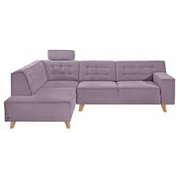 Ecksofa Tom Tailor HOME "NORDIC CHIC" Sofas Gr. B/H/T: 249cm x 77cm x 181cm, Samtstoff STC, Ottomane links, ohne Sitztiefenverstellung-mit Nackenstütze, lila (lila stc 8) mit Ottomane, wahlweise Sitzvorzug, Füße Buche natur