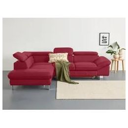 Ecksofa COTTA "Driver L-Form" Sofas Gr. B/H/T: 268cm x 73cm x 214cm, Flachgewebe fein TBB, Ottomane links, mit Kopfteilverstellung-mit Bettfunktion und Bettkasten, rot (coral) mit Kopfteilverstellung, wahlweise Bettfunktion