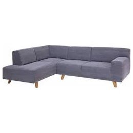 Ecksofa Tom Tailor HOME "NORDIC PURE" Sofas Gr. B/H/T: 249cm x 77cm x 181cm, Vintage Webstoff TUS, Ottomane links, grau (prune tus 18) mit Ottomane, im Retrolook, Füße Buche natur