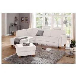 Ecksofa Home Affaire "Alta L-Form", beige (linen), B:250cm H:89cm T:201cm, Struktur ( 100% Polyester), Struktur fein ( 100% Polyester), Luxus-Microfaser ALTARA NUBUCK (100% Polyester), Sofas, mit Federkern und Kontrastnaht, Füße Buche eichefarben